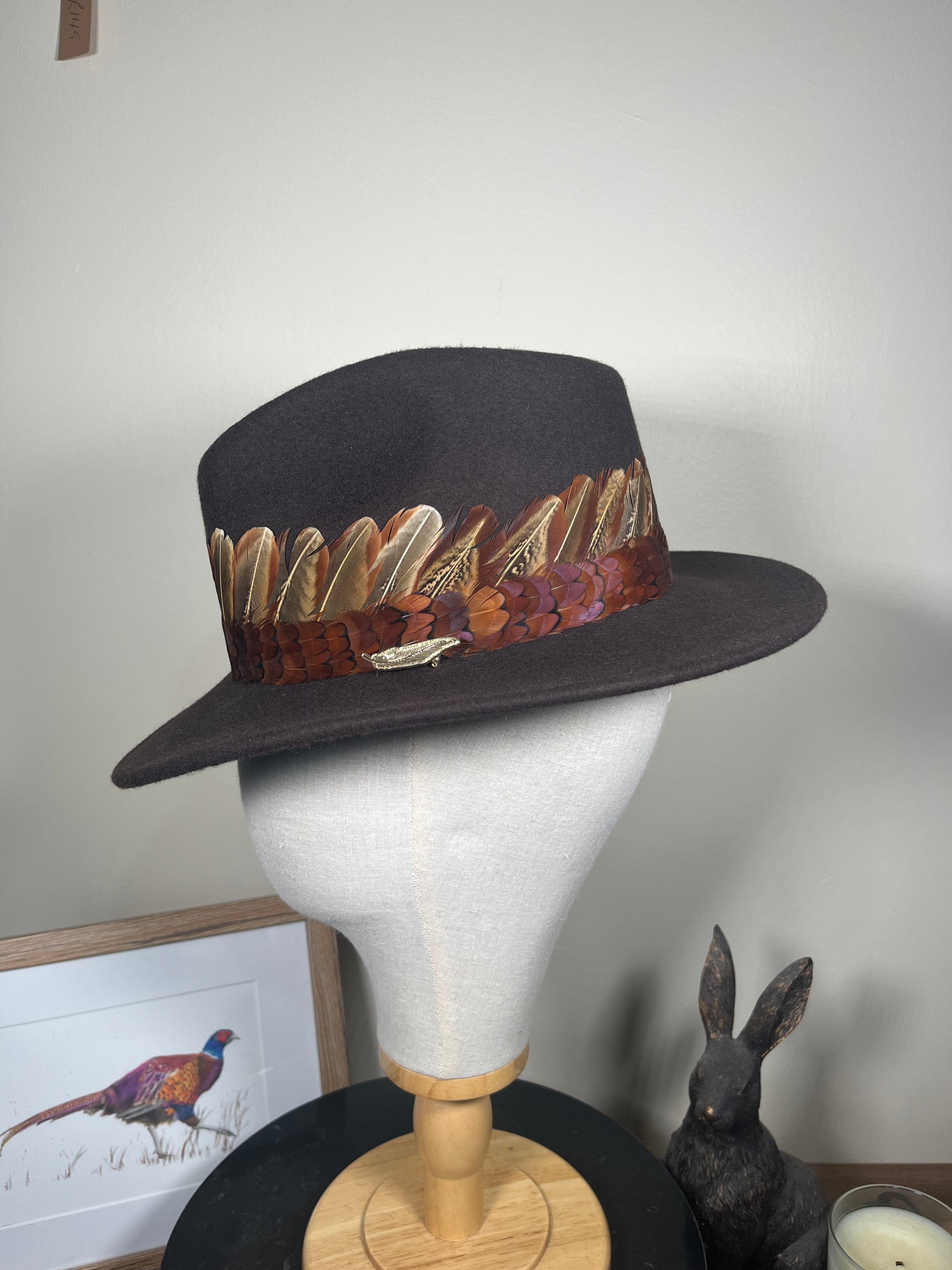 The Isabella in Brown with Pheasant Feather Wrap – My Fancy Feathers